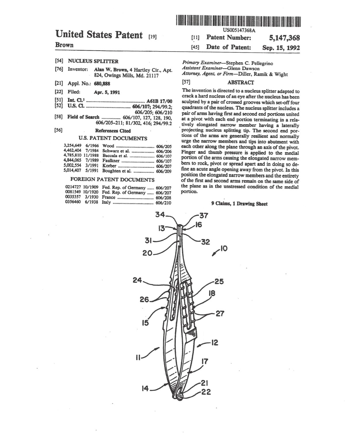 Nucleus Splitter-Patent Number 5147368 - Surgical Eye Care - Surgical ...